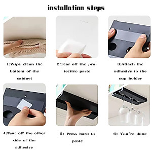 AQJUNONG Wine Glass Holder Under Shelf，2 Pack Wine Glass Rack - Punch-free Under Cabinet Stemware Wine Glass Holder Glasses Storage Hanger plastic Organizer for Bar self-adhesive（Classic Black）