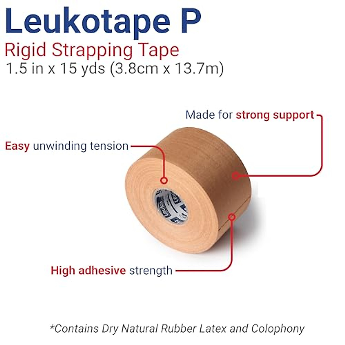 Leukotape P Adhesive Strapping Tape – for Sports Injuries, Strains and Sprains - 1.5 in x 15 yds, Tan, (1 Roll)