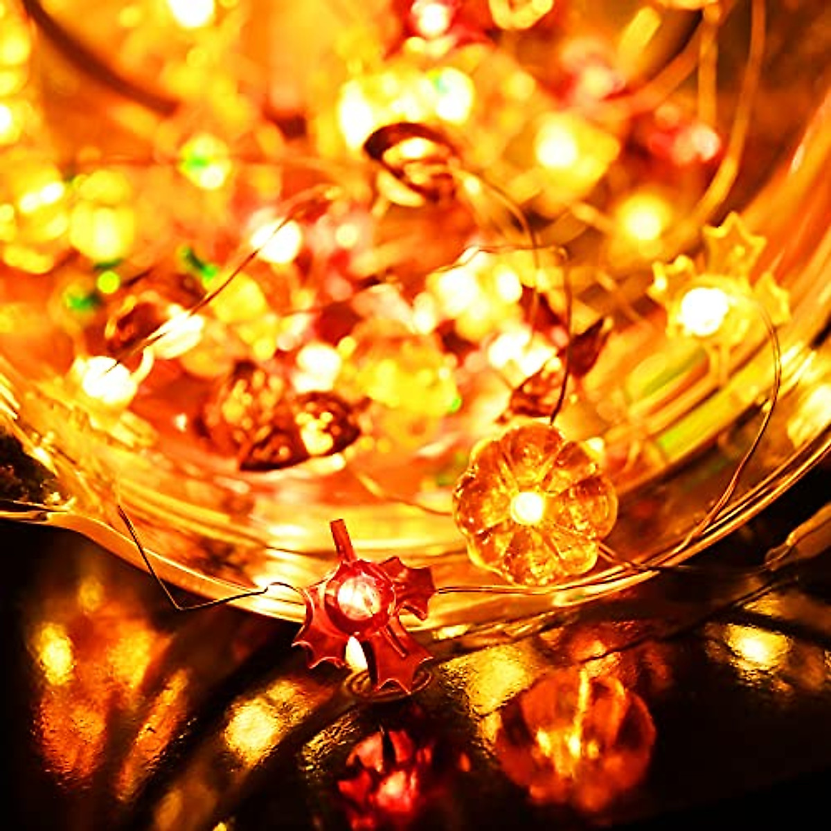 TWONGIFT Autumn LED Solar String Lights Outdoor,40LED Maple Pumpkin Acorn Thanksgiving Decorative Lights Indoor,18ft Fall Garland Solar Turkey Lights for Halloween,Garden,Mantel,Kitchen(8 Modes)