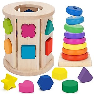 Aigybobo Learning Toys for 1,2,3 Year Old Toddlers, Montessori Toys, Wooden Educational Toys for Baby Boys and Girls 12-18 Months, Stacker Toy, Kids Birthday