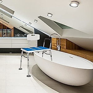 3 PCS Tub Transfer Bench Cushion with Adhesive Soft Waterproof Slip-Resistant Shower Chair Bath Shower Bench Mat, Shower Seat Pad with Holes, 15x7.6 in, Blue