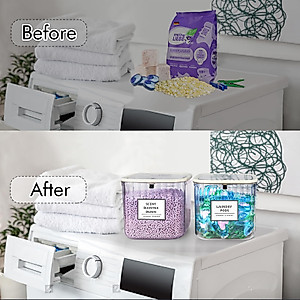 4 Pack Laundry Pods Container,Dryer Sheet Holder & Laundry Room Organization and Storage Containers Large Plastic Laundry Detergent Container with Lids & Labels for Detergent,Powder,Scent Booster,pods