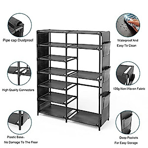 YAHAO 7 Tier Shoe Rack Organizer,Free Standing Shoe Racks, Metal Shoe Rack,Store 24-31 Pairs of Shoes and Boots With Side Hanging Shoe Pockets,Can Be Used for Entrance, Living Room And Bedroom