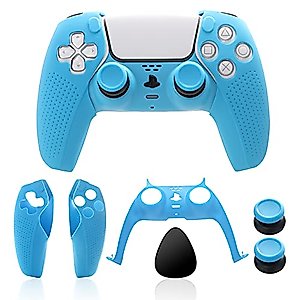 ECHZOVE PS5 Controller Accessories, PS5 Controller Skin, PS5 Controller Plate and PS5 Thumb Grips - Light Blue