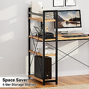 EKNITEY Computer Desk with Power Outlet Small Study Desk Writing Table and 4 Tier Storage Shelves for Home Office Workstation Wooden 47" (Light Walnut)