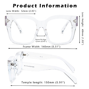 COASION Blue Light Blocking Oversized Glasses Stylish Fake Eyeglasses for Women Square Thick Frame Eyewear (Transparent)