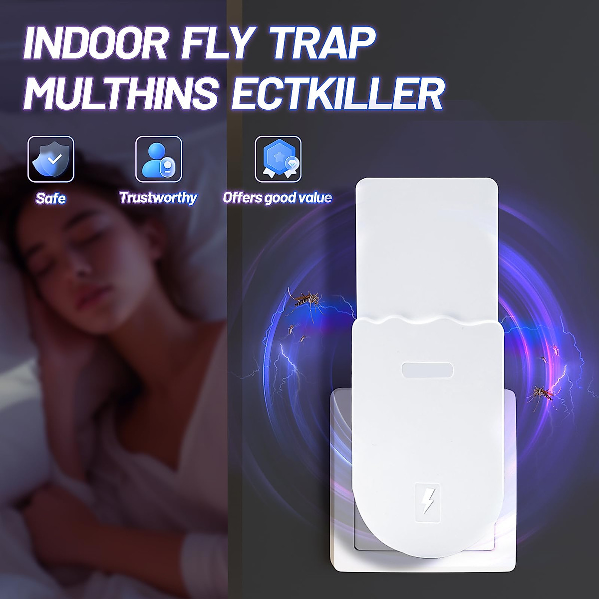 Flying Insect Trap - Indoor Fly Trap,4 PCS Highly Effective UV Blueish-Purple Light,Flying Insect Trap with Sticky Pads,for Flies, Fruit Flies, Moths, Gnats, and Other Flying Insects (4 pcs)