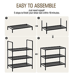 AwadeWhy Shoe Rack 3 Tiers, Narrow Shoe Rack, 3 Tier Shoe Organizer, Sturdy Black Metal Non-woven Expandable Rack, Small Shoe Rack for Storage Kids Men Entryway Closet Bedroom
