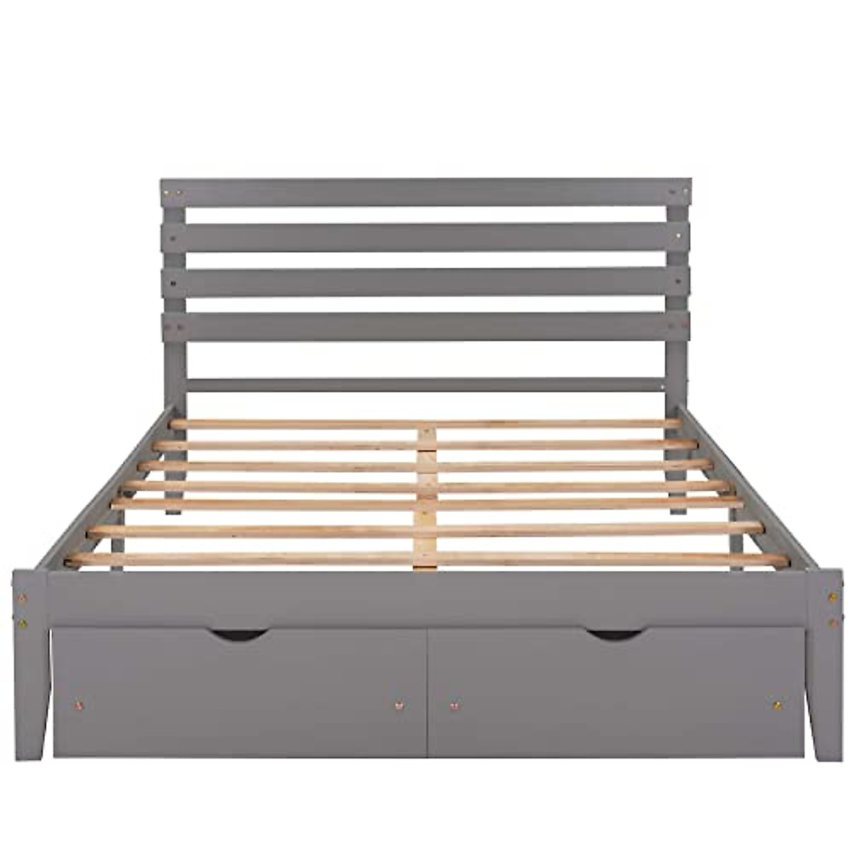 Queen Size Wood Platform Bed Frame with 2 Storage Drawers, Modern Classic Platform Bed with Headboard, Wood Slats Support, No Box Springs Needed for Bedroom Girls Boys (Grey)