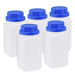 uxcell Plastic Lab Chemical Reagent Bottle 650ml/22oz Wide Mouth Sample Sealing Liquid Storage Container Translucent 5pcs