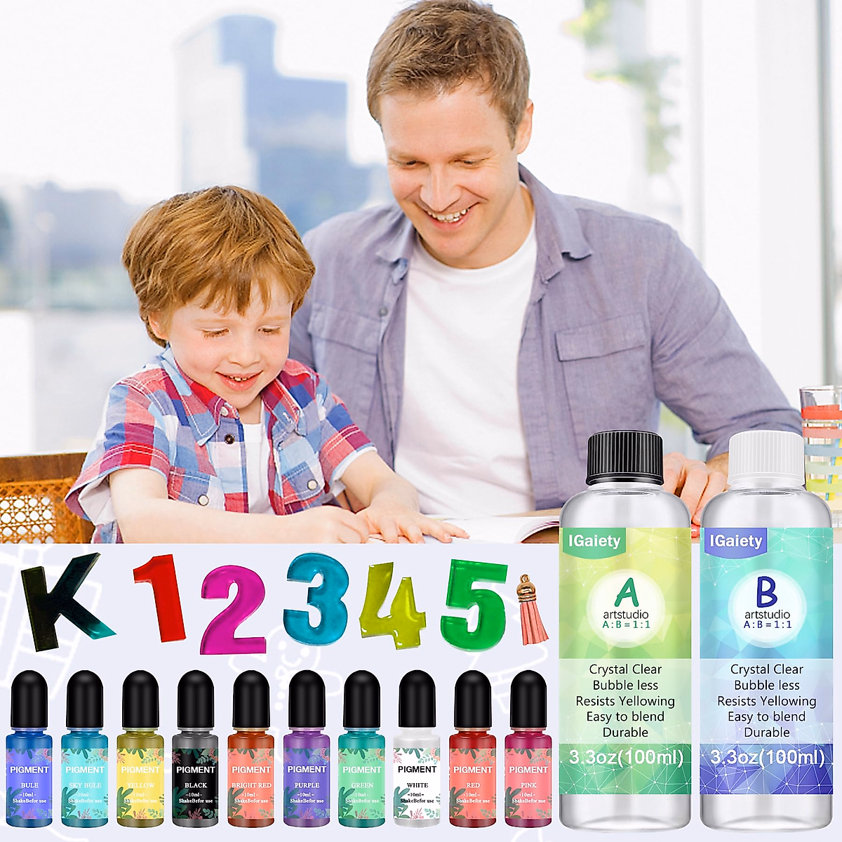 Resin Alphabet Mold Starter Kit 169 Pcs Letter Silicone Keychain Molds Reversed Backward Number Molds with Epoxy Resin Mold Pigments Tools for Epoxy Resin Beginners Adults Kids Jewelry Earring Pendant