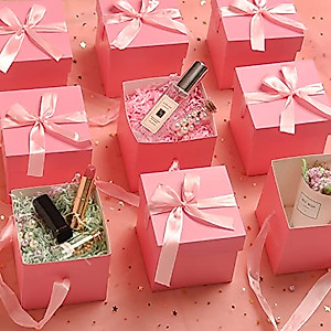 GP SUP 6”×6”×6”Pink Gift Boxes with Lids,12 Pcs Beautiful Squared Boxes with Ribbon Perfect for Weddings,Christmas, Birthday,Valentines Day