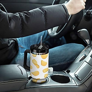 Exnundod Seamless Pattern Potato Chips Tumbler with Handle 30oz and Straw Insulated Tumblers Leak-proof Water Bottle for Car Travel