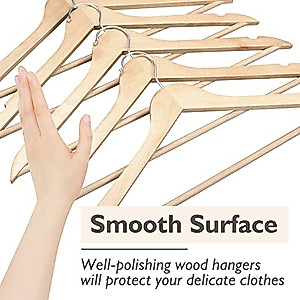 Edergoo Wooden Hangers 20 Pack, Non-Slip Wood Hangers with 360° Swivel Hook & Notches, Slim Coat Hangers for Shirt, Suit, Jacket, Dress, Natural