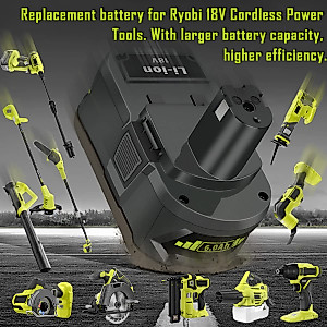 BATINO 2 Pack 6.0Ah P108 18V Replacement Battery for Ryobi P102 P103 P104 P105 P107 P109 P100 P122 18 Volt Lithium-ion Batteries Compatible with Ryobi One+ Cordless Brushless Power Tools