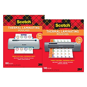 Scotch Thermal Laminating Pouches, 100 Count, Clear, 5 mil., Laminate Homemade Ornaments, Christmas Banners and Gift Tags, Ideal Holiday Supplies, Fits Letter Sized (8.9 in. × 11.4 in.) Paper and Scotch Thermal Laminating Pouches, 100 Pack Laminating Shee