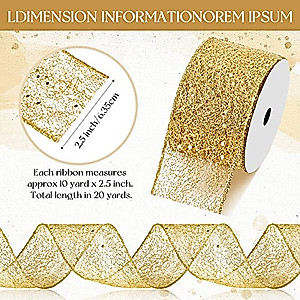 2 Rolls 20 Yards Metallic Wired Ribbons Glitter Ribbon Rose Gold Ribbon for Crafts Valentine Floral Bow Making DIY Gift Wrapping Wedding Party Home Decor (Gold, 2.5 Inch)