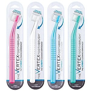 Vertex Toothbrushes, Unique Dental Tool-Inspired Design, Pink/White/Blue/Green, 4 Count
