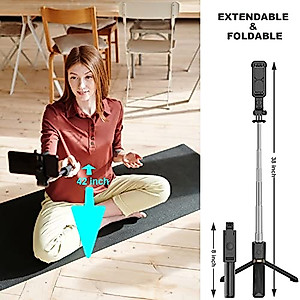 Absob Selfie Stick Tripod, All in One Extendable Portable 43" iPhone Tripod Selfie Stick with Bluetoioth Wireless Remote Compatible with iPhone 13 12 11 pro Xs Max Xr X Galaxy Note10/S20/S10
