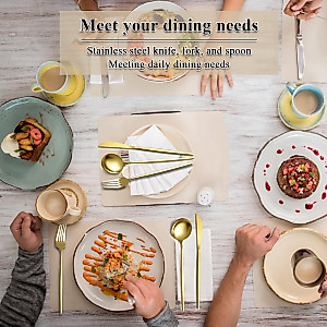 Evanda Gold Silverware Set 60 Piece Service for 20, Titanium Gold Plated Stainless Steel Flatware Set, Knives Forks Spoons Cutlery Set for Wedding, Parties, Birthday, Restauroom, Dishwasher Safe