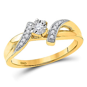 10kt Yellow Gold Womens Round Diamond Solitaire Promise Ring 1/10 Cttw