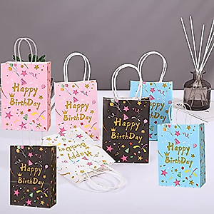YYaaloa 28pcs Small Gift Bags with Handle Bulk 4 styles Birthday Star Print Party Favor Paper Shopping Bags for Kids Birthday Xmas Party Supplies Retail Bags (Birthday, Small 28pcs)
