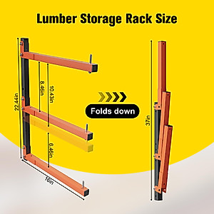 Dtructiew Lumber Storage Rack Wall Mount,Wood Storage Rack with Longer & Adjustable Arms,4 Packs 720 LB Wood Organizer Heavy Duty Garage Lumber Utility Racks with Additional 2 Short Bars