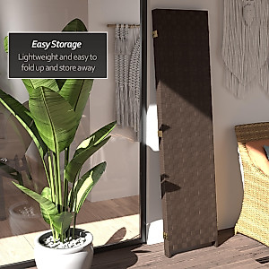 Red Lantern 6 ft. Tall Woven Fiber Outdoor All Weather 3 Panel-Dark Brown Room Divider