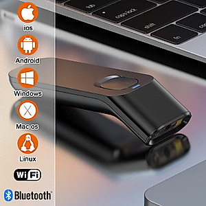 Alacrity 2D Barcode Scanner with Stand, 3 in 1 Bluetooth & 2.4GHz Wireless & USB Wired Bar Code Scanner, QR Code Scanner Support Windows/Mac/Linux for POS System Sensing, Store, Supermarket, Warehouse
