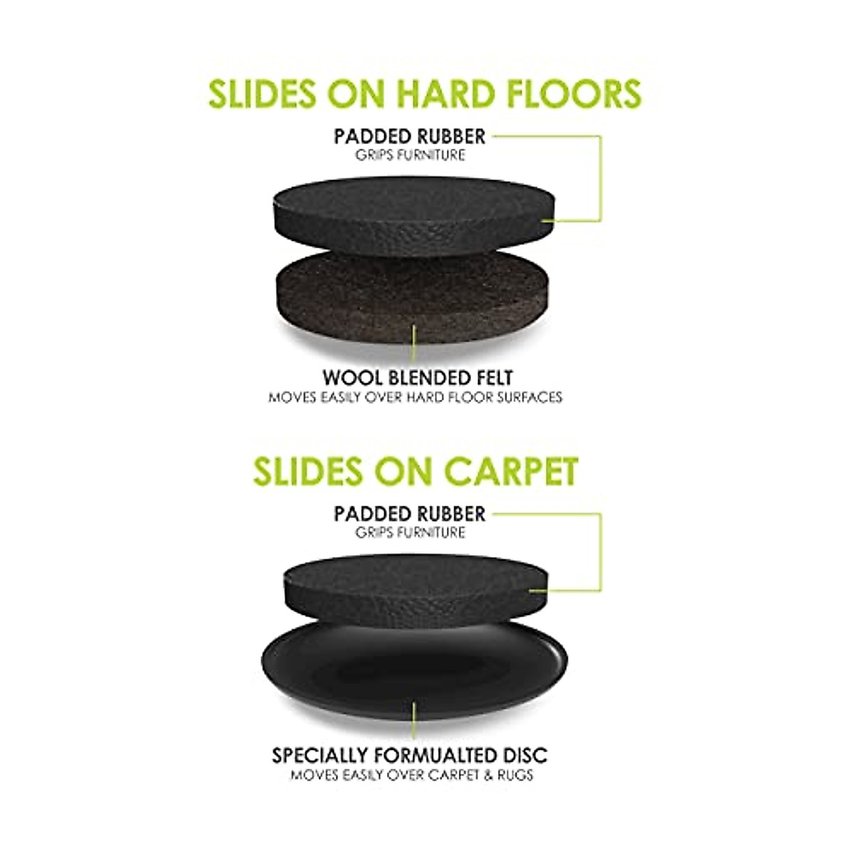 Slipstick Premium Furniture Sliders for All Floor Surfaces (16 Piece Moving Kit) Reusable 3.5” Round Furniture Movers for Sliding Furniture on Hardwood & Carpet, Black, CB13-1-16