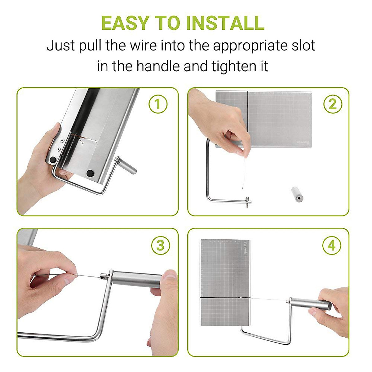 Cheese Slicer Wire,Stainless Steel Cheese Cutter with Accurate Size Scale,Wire Cheese Slicer for Cheese Butter Equipped with 5 Replaceable Cheese Slicer Wires