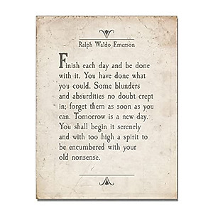 Finish Each Day, Ralph Waldo Emerson Quote Art Print, Unframed, Literary Inspirational Motivational Sign, Birthday Housewarming Christmas Gift, 5x7 Inches