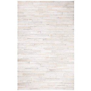 SAFAVIEH Studio Leather Collection 5' x 8' Ivory / Light Grey STL804A Handmade Mid-Century Modern Leather Area Rug