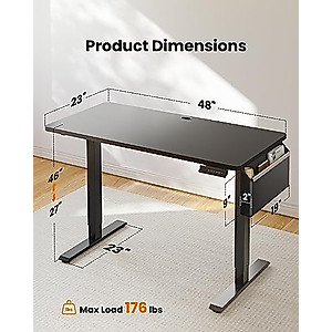 ErGear Standing Desk with Storage Pocket, 48 x 24 inch Height-Adjustable Standing Desk, Electric Standing Desk Workstation with Height Memory Presets for Home & Office, Black
