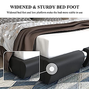 Benevika Bed Frame Queen Size with Adjustable Headboard, Modern Low Profile Platform Bed with Faux Leather,Mattress Foundation with Solid Wooden Slats Support,No Box Spring Needed,Black