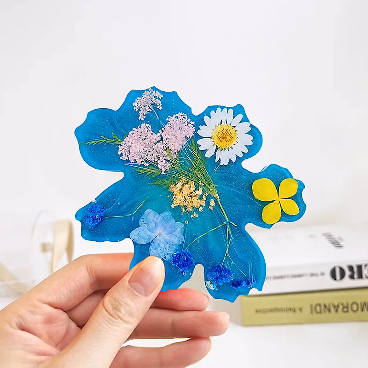 Yalulu 4Pcs Flower Shape Resin Coaster Molds, Crystal Coaster Silicone Molds, Coaster Silicone Molds for Resin Casting, Plate Tray Epoxy Mold