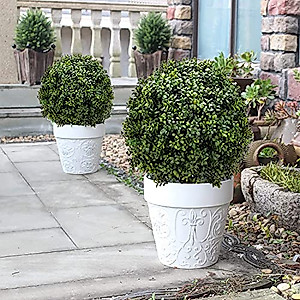 24''T Artificial Boxwood Ball Topiary Tree, Set of 2 -Pre-Potted Artificial Bushes UV Resistant, Artificial topiariy Trees for Outdoor or Indoor