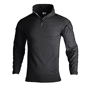 HAN·WILD Men's Tactical Shirt Military Combat Camouflage Long Sleeve Shirts with Elbow Pads Outdoor 1/4 Zip