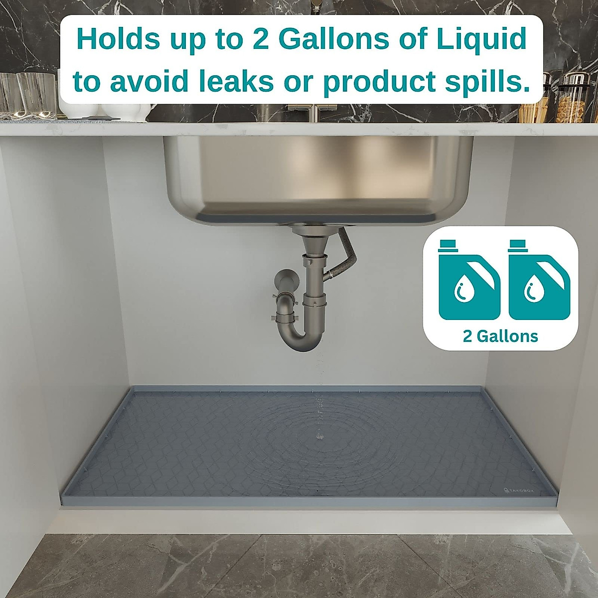 Under Sink Mats for KitchenWaterproof, 22x34 inches Under Sink Drip Tray, Under Kitchen Sink Mat, Grey