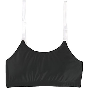 Clementine Apparel Girls Clear Detachable Straps Unpadded and Seamless Dance Bra, Big Girls (7 to 16), Size 12 to 14, Black