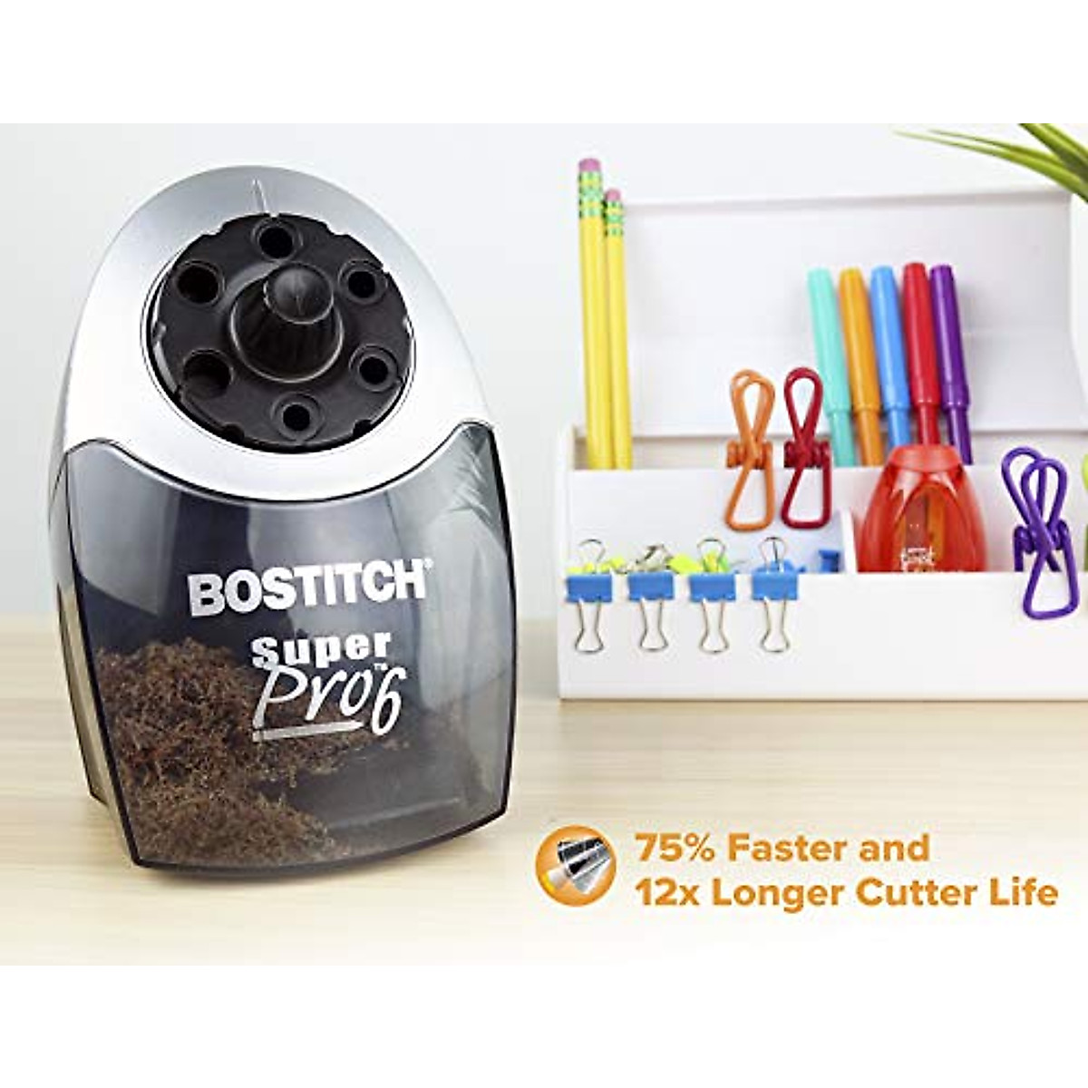 Stanley Bostitch SuperPro6 Commercial Pencil Sharpener with 6 Holes and Industrial Motor, Gray (EPS12HC)