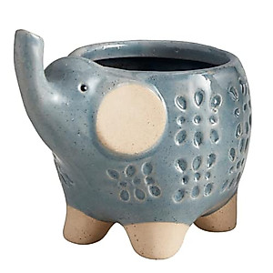 Needzo Mini Blue Ceramic Elephant Planter, Planters Pots for Succulents, Cute Elephants Decorations, Unique Gifts for Plant Lovers, 3.9 Inches