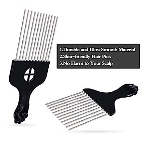 Hair Pick - BIGEDDIE 5 Pcs Metal Picks for Hair, Afro Pick Combs for African American Hair Styling, Fist Hair Pick Comb for Women and Men Black