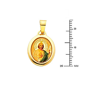 14k Yellow Gold Religious Saint Jude Enamel Picture Charm Pendant
