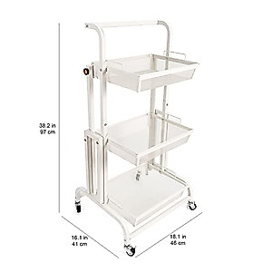UPGLOW 3-Tier Metal Rolling Utility Cart, Adjustable Kitchen Storage Cart with Removable Mesh Baskets, Storage Trolley with Handle and Lockable Wheels for Kitchen, Bathroom, Office, Coffee Bar