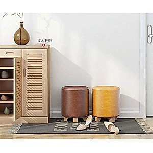 HIZLJJ Footstools, Pouffe Stool, Round Chest Padded Footstool PU Leather Pouffe Chair Bed End Bench Shoe Bench Milking Stool Small Foot Rest Stool Low Stools (Color : Beige, Size : 29×35)