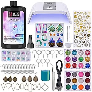 LET'S RESIN UV Resin Kit with Light,153Pcs Resin Jewelry Making Kit with 250g Crystal Clear Low Odor UV Resin, UV Lamp, Resin Accessories, Epoxy Resin Starter Kit for Keychain, Jewelry, Home Decor