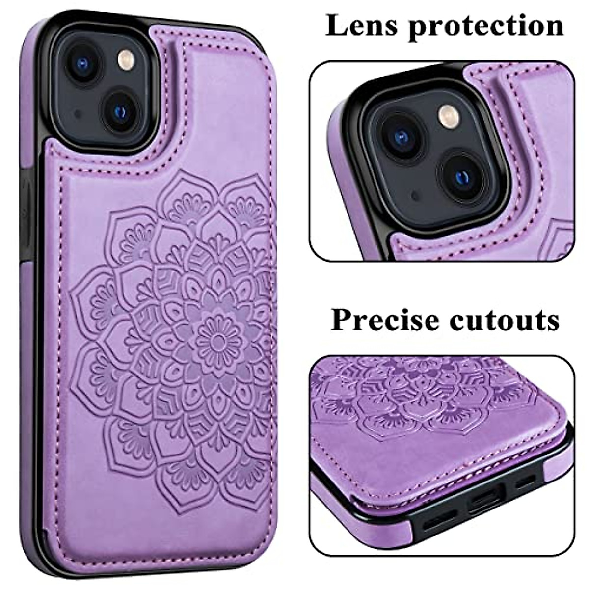 MMHUO for iPhone 14 Plus Case with Card Holder, Flower Magnetic Back Flip Case for iPhone 14 Plus Wallet Case for Women, Protective Case Phone Case for iPhone 14 Plus,Purple