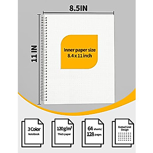 SUNEE Dotted Journal Spiral Notebook - Large Spiral Bullet Journals, 8.5" x 11", 120gsm Thick Dotted Paper, 3 Pack Dot Grid Notebook Giftable Journal for Women for School, Office, Artist Writing/Drawing, 64 Sheets, Blue, Pink, Transparent