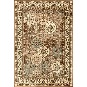 BNM Large Indoor Area Rug, Perfect for Living Room, Entryway, Basement, Bedroom, Kitchen, Office, Oriental Floor Cover, Jute Backing, Floral Medallion Indoor Area Rug, 8' x 10', Beige